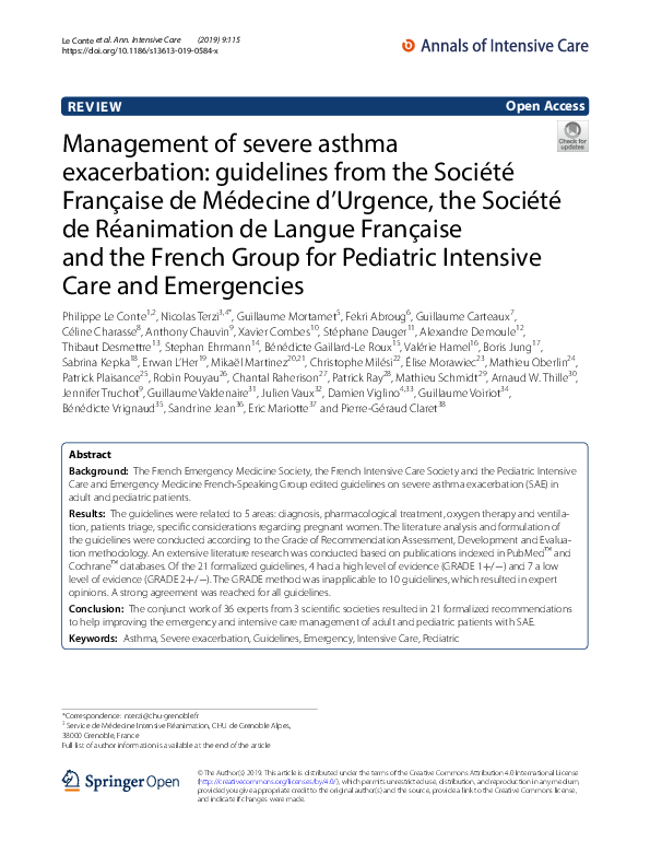 (PDF) Management of severe asthma exacerbation: guidelines from the ...