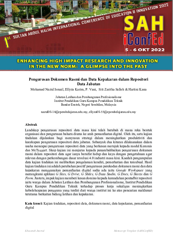 (PDF) Pengurusan Dokumen Rasmi dan Data Kepakaran dalam Repositori Data ...