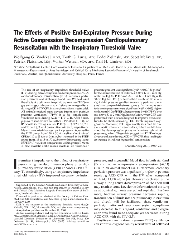 (PDF) The Effects of Positive End-Expiratory Pressure During Active ...