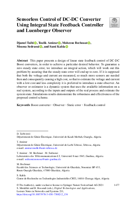 (PDF) Sensorless Control of DC-DC Converter Using Integral State Feedback Controller and ...