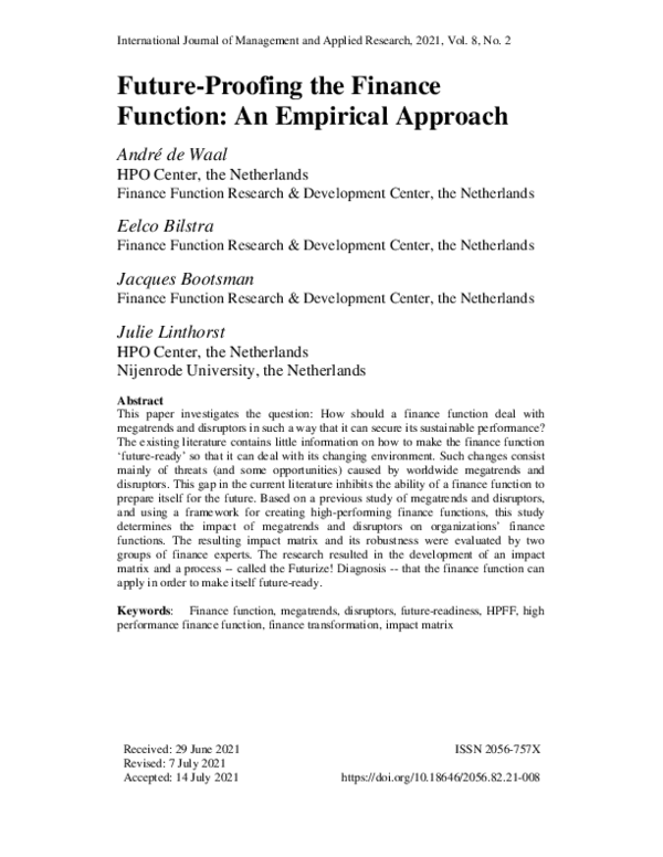 (PDF) Future-Proofing the Finance Function: An Empirical Approach