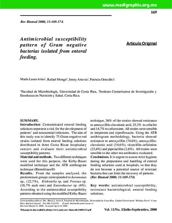 (PDF) Antibiotic Resistance Patterns in Gram-Negative Bacteria from Enteral Formulas