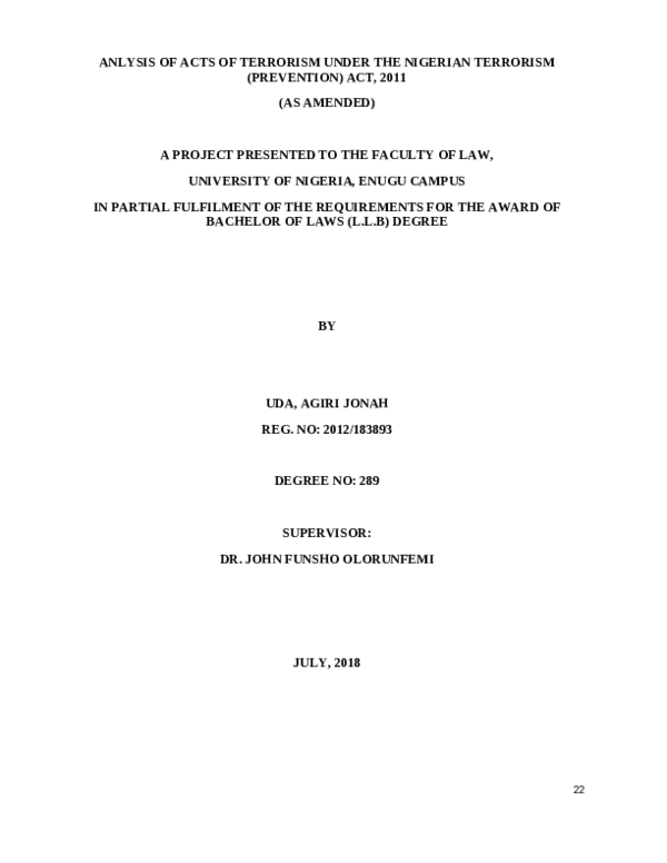 (PDF) Analysis of Act of Terrorism under the Nigerian Terrorism ...