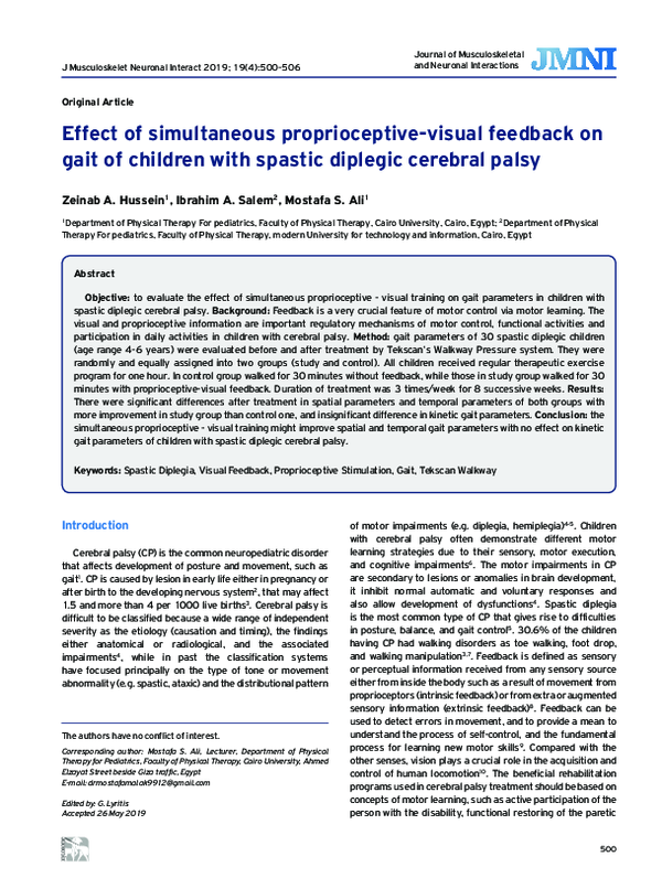 (PDF) Effect of simultaneous proprioceptive-visual feedback on gait of ...