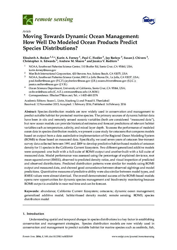 (PDF) Moving Towards Dynamic Ocean Management: How Well Do Modeled ...