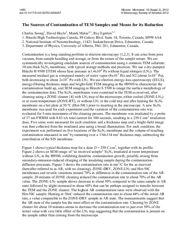 (PDF) The sources of contamination of TEM samples and the means for its ...