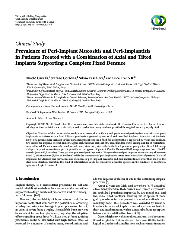 (PDF) Prevalence of Peri-Implant Mucositis and Peri-Implantitis in ...
