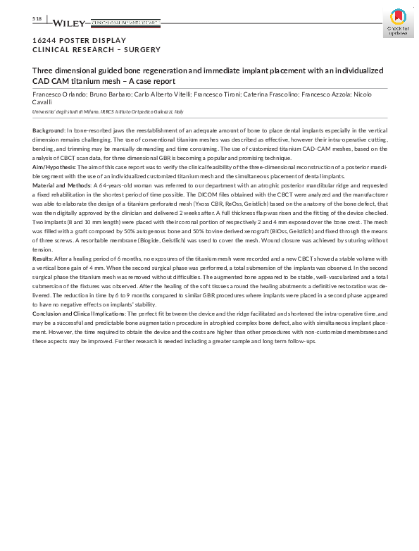 (PDF) Three dimensional guided bone regeneration and immediate implant ...