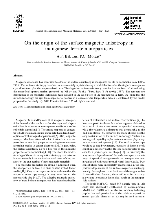 (PDF) On the origin of the surface magnetic anisotropy in manganese–ferrite nanoparticles