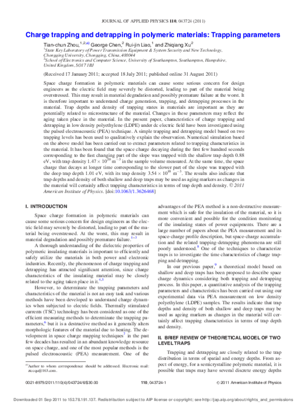 (PDF) Charge trapping and detrapping in polymeric materials: Trapping ...