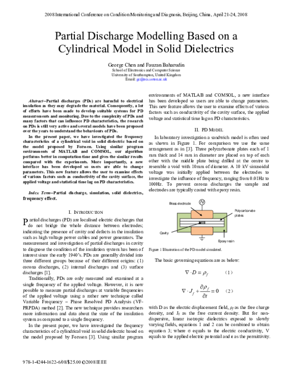(PDF) Partial discharge modelling based on a cylindrical model in solid dielectrics