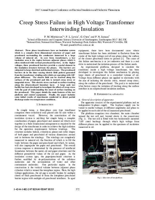 (PDF) Creep stress failure in high voltage transformer interwinding ...