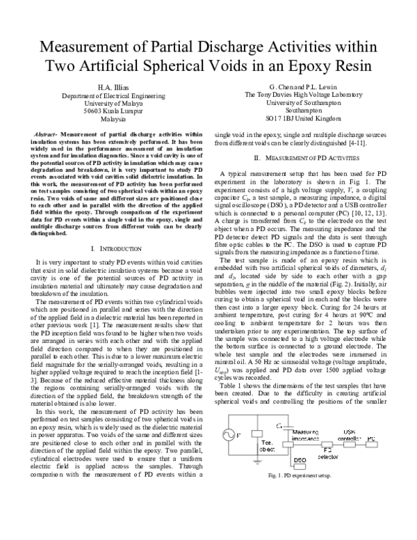 (PDF) Measurement of partial discharge activities within two artificial spherical voids in an ...