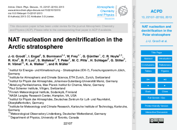 (PDF) NAT nucleation and denitrification in the Arctic stratosphere ...