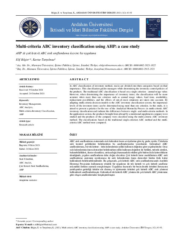 (PDF) Multi-criteria ABC inventory classification using AHP: a case study