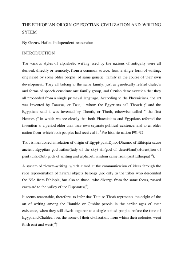 (PDF) THE ETHIOPIAN ORIGIN OF EGYTIAN CIVILIZATION AND WRITING SYTEM