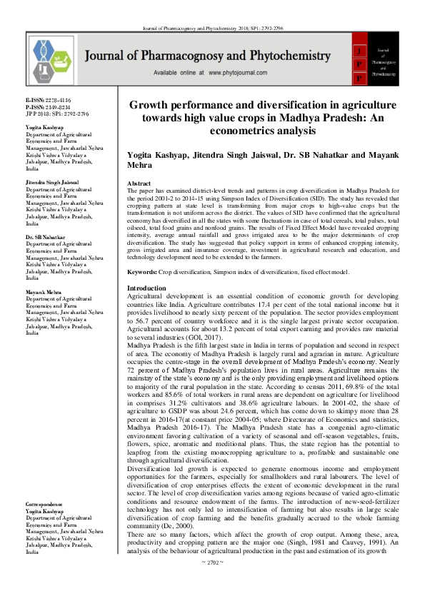 (PDF) Growth performance and diversification in agriculture towards ...