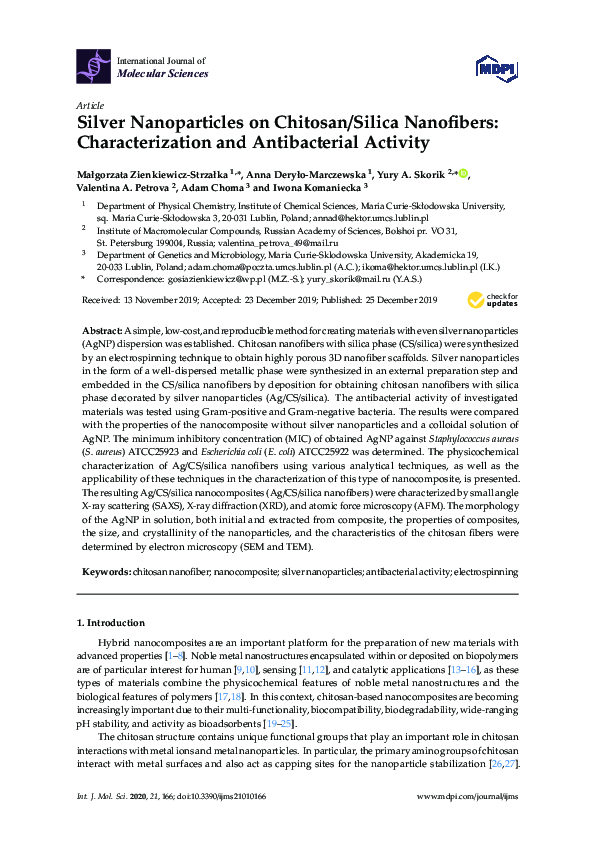 (PDF) Silver Nanoparticles on Chitosan/Silica Nanofibers ...