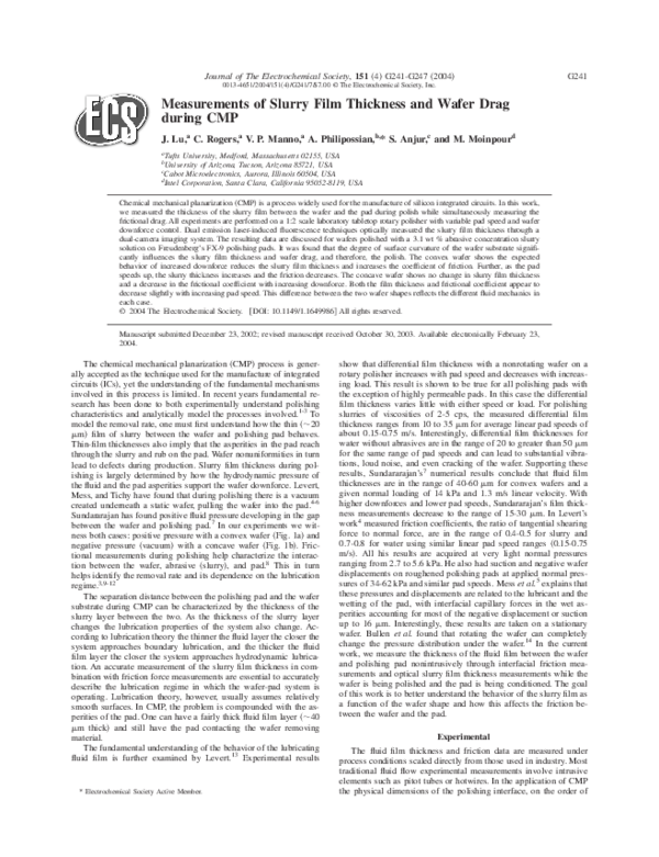 (PDF) Measurements of Slurry Film Thickness and Wafer Drag during CMP