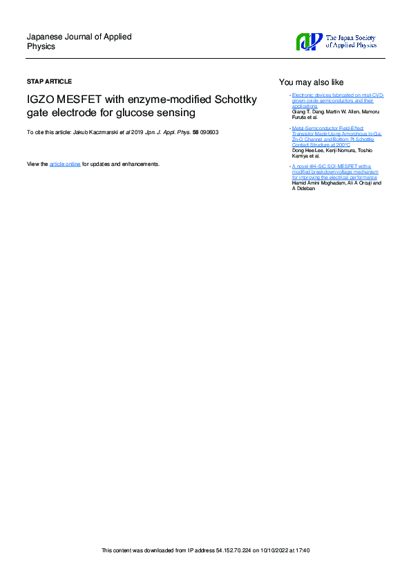 (PDF) IGZO MESFET with enzyme-modified Schottky gate electrode for ...
