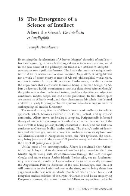 (PDF) The Emergence of a Science of Intellect. Albert the Great's De ...