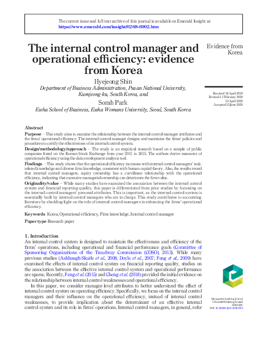 (PDF) The internal control manager and operational efficiency: evidence ...