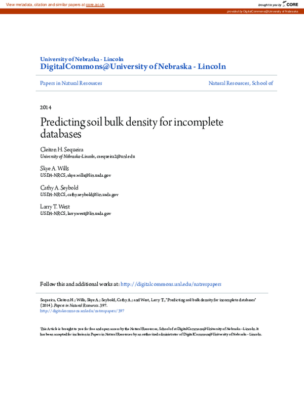 (PDF) Predicting soil bulk density for incomplete databases | Skye ...