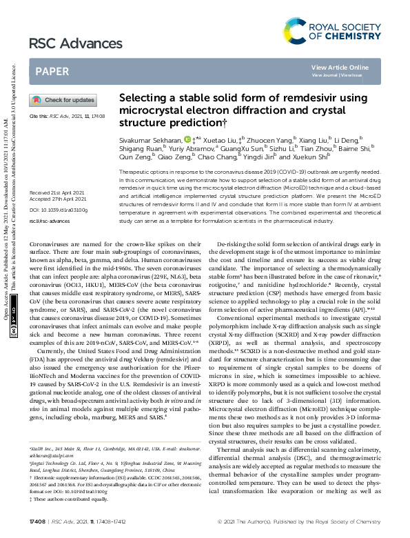 (PDF) Selecting a stable solid form of remdesivir using microcrystal ...
