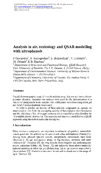 (PDF) Analysis In Air, Toxicology And QSAR Modelling With Nitrophenols