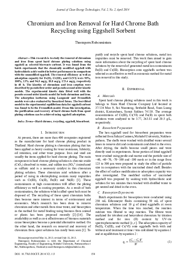 (PDF) Chromium and Iron Removal for Hard Chrome Bath Recycling using ...