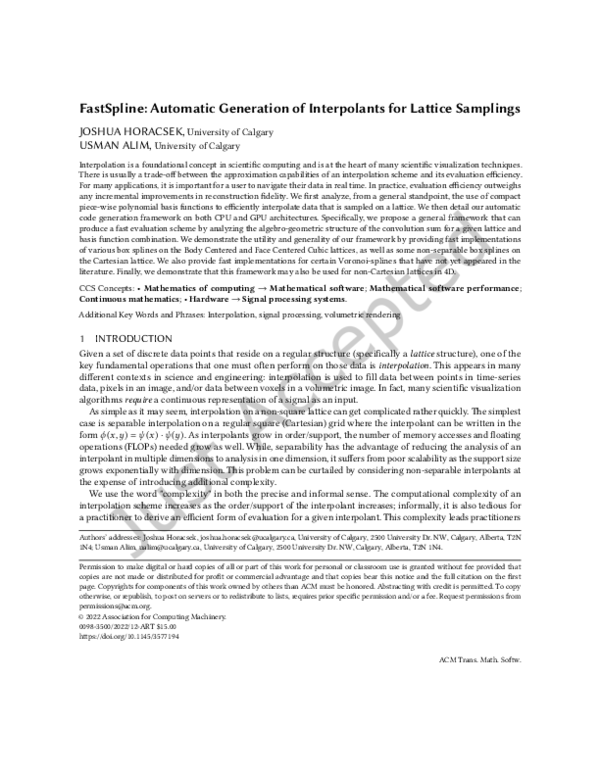(PDF) FastSpline: Automatic Generation of Interpolants for Lattice Samplings