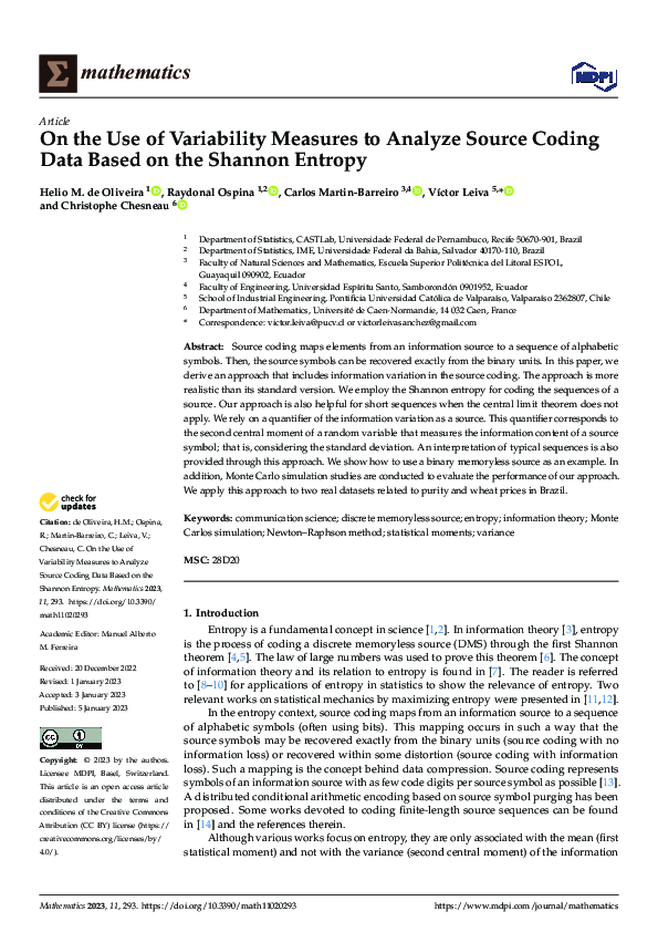 (PDF) On the Use of Variability Measures to Analyze Source Coding Data Based on the Shannon Entropy