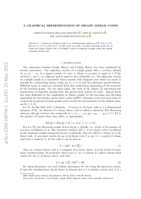 (PDF) A graphical representation of binary linear codes