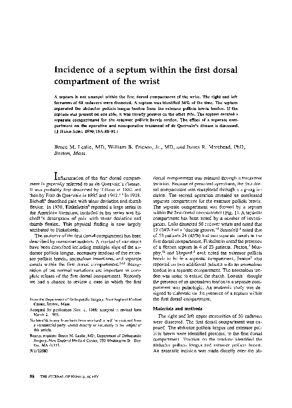 (PDF) Incidence of a septum within the first dorsal compartment of the ...