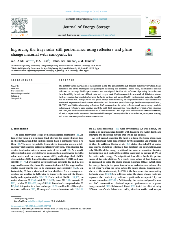 (PDF) Improving the trays solar still performance using reflectors and ...