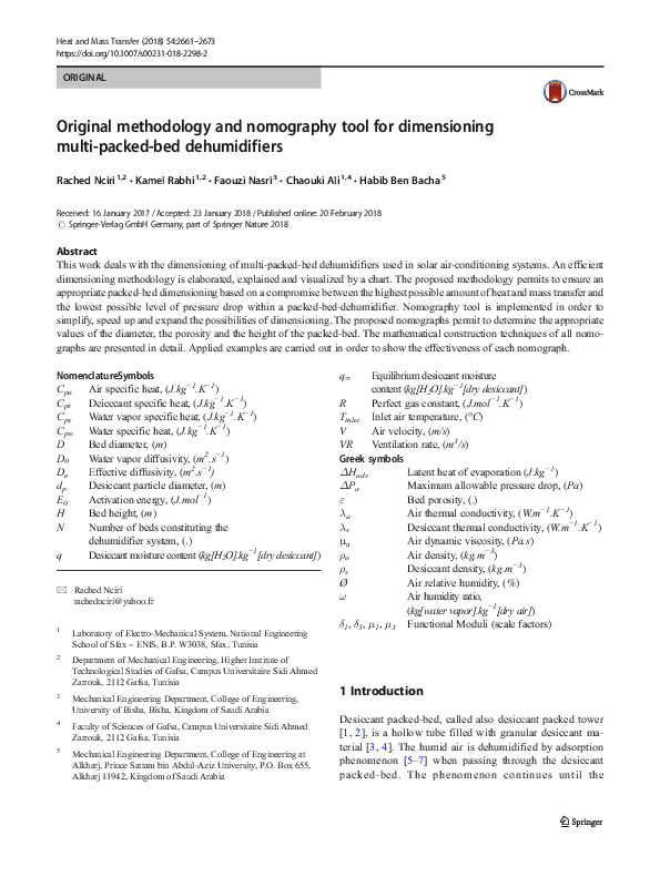 (PDF) Original methodology and nomography tool for dimensioning multi-packed-bed dehumidifiers