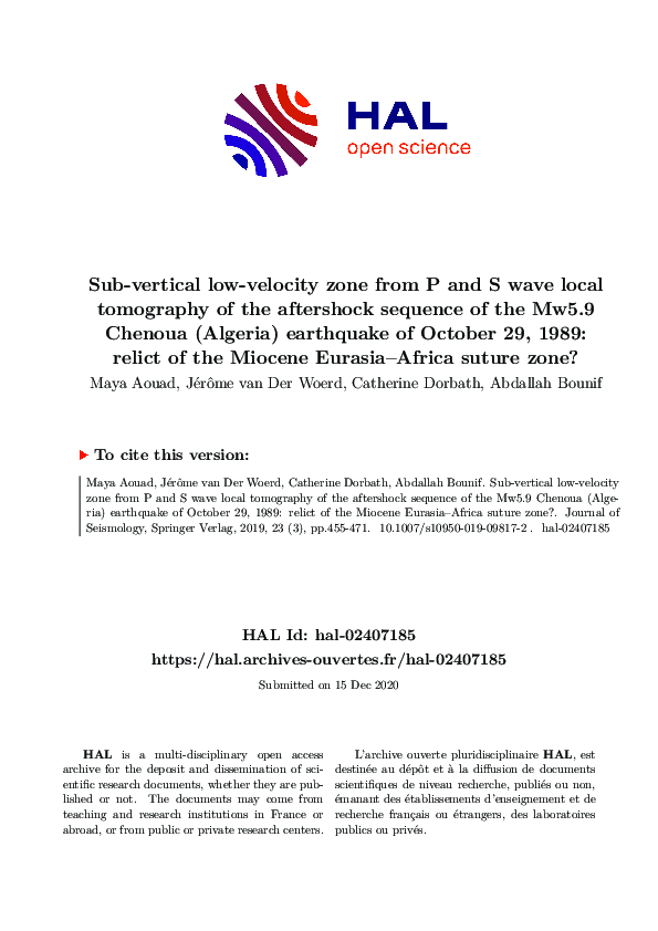(PDF) Sub-vertical low-velocity zone from P and S wave local tomography ...
