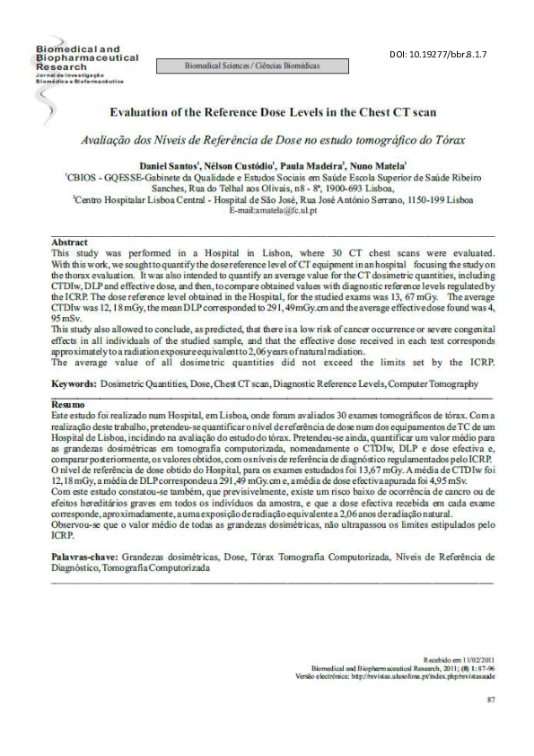 (PDF) Evaluation of the Reference Dose Levels in the Chest CT scan