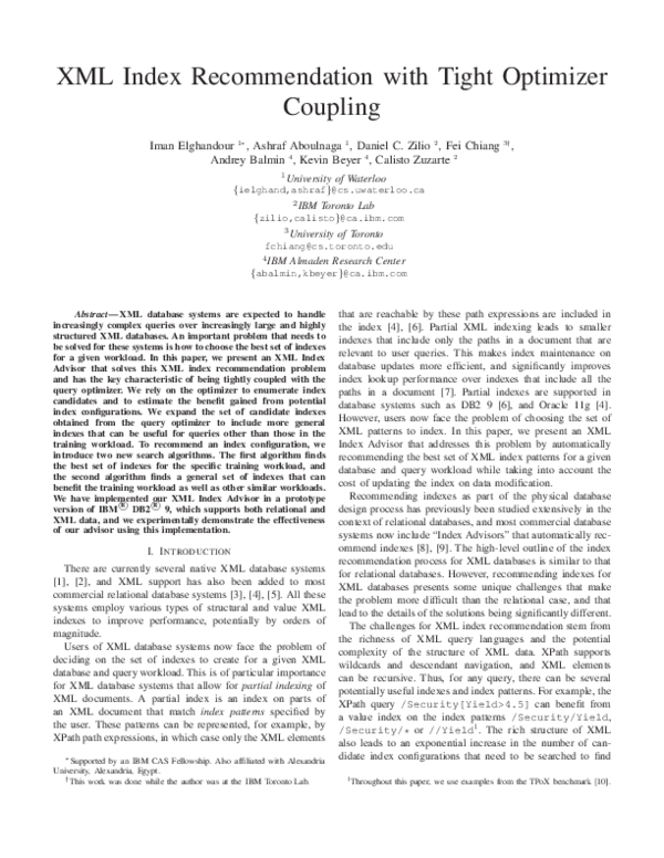 (PDF) XML Index Recommendation with Tight Optimizer Coupling (PDF) XML Index Recommendation with Tight Optimizer Coupling