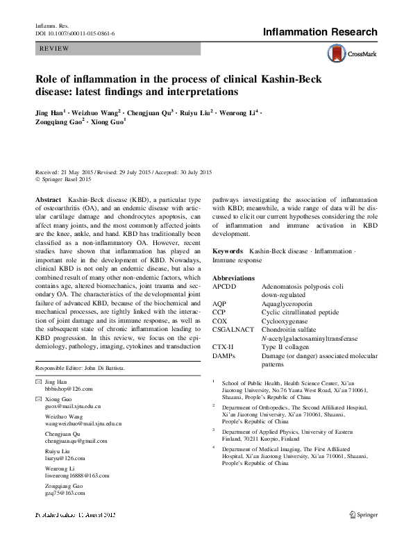 (PDF) Role of inflammation in the process of clinical Kashin-Beck ...