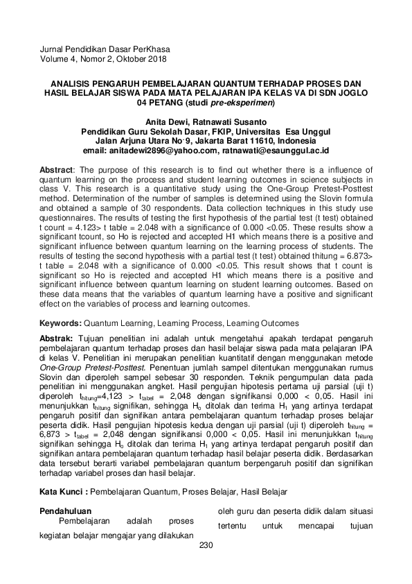 (PDF) ANALISIS PENGARUH PEMBELAJARAN QUANTUM TERHADAP PROSES DAN HASIL ...