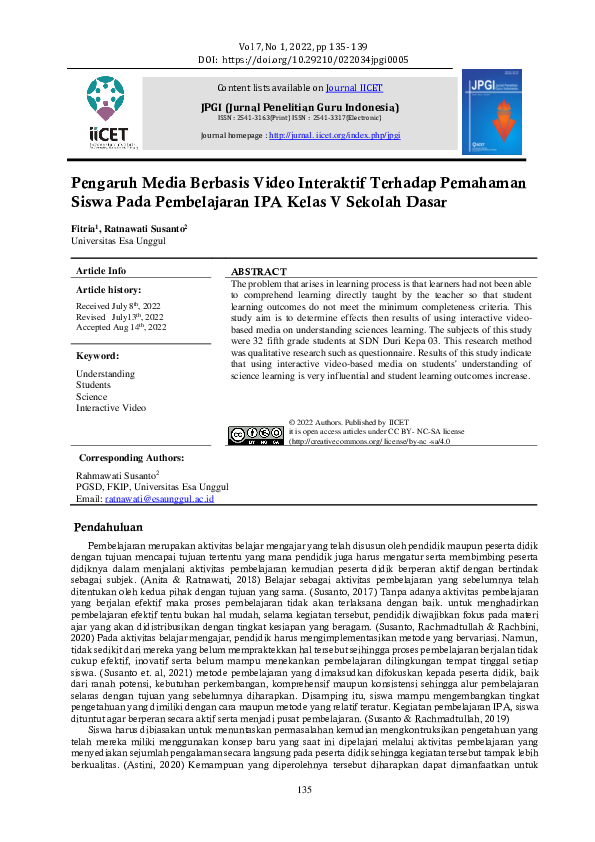 (PDF) Pengaruh Media Berbasis Video Interaktif Terhadap Pemahaman Siswa Pada Pembelajaran IPA ...
