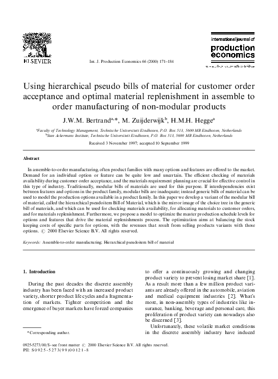 (PDF) Using hierarchical pseudo bills of material for customer order acceptance and optimal ...