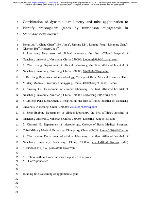 (PDF) Combination of dynamic turbidimetry and tube agglutination to identify procoagulant genes ...