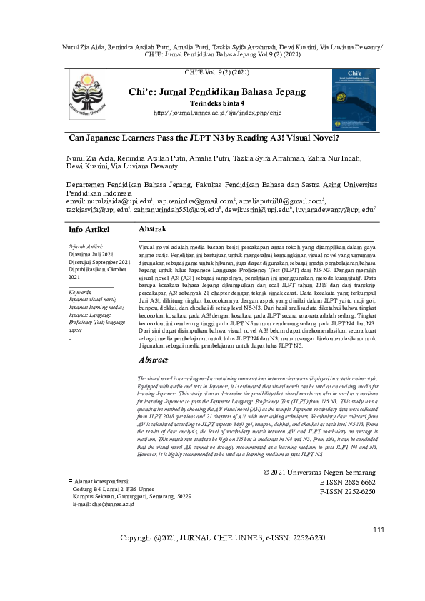 (PDF) Can Japanese Learners Pass the JLPT N3 by Reading A3! Visual ...