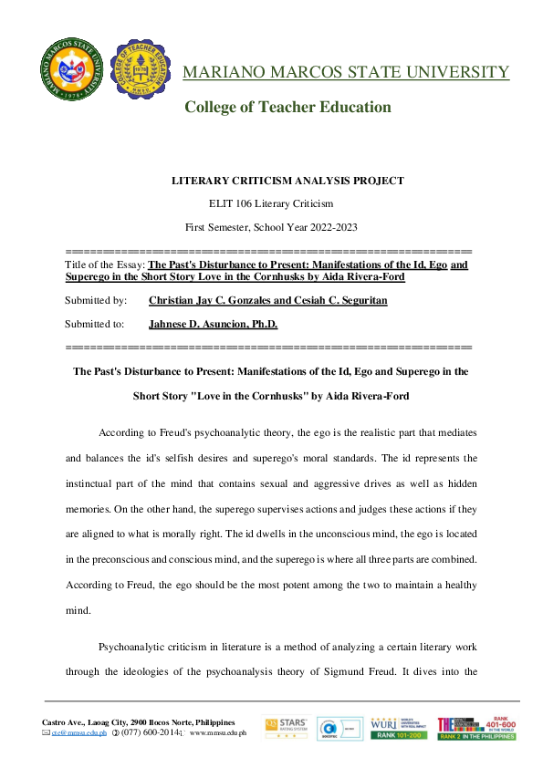 (PDF) The Past's Disturbance to Present: Manifestations of the Id, Ego ...