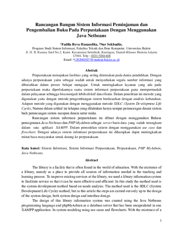 (PDF) Rancangan Bangun Sistem Informasi Peminjaman dan Pengembalian Buku Pada Perpustakaan ...