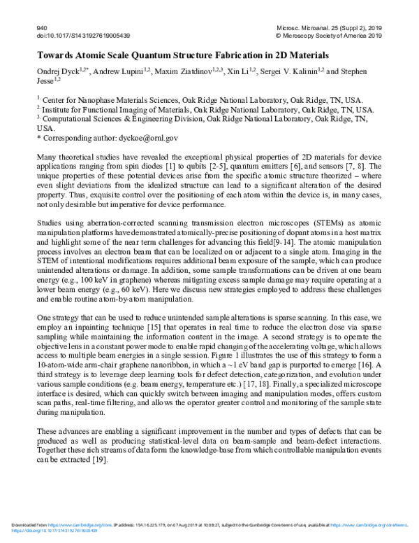 (PDF) Towards Atomic Scale Quantum Structure Fabrication in 2D Materials