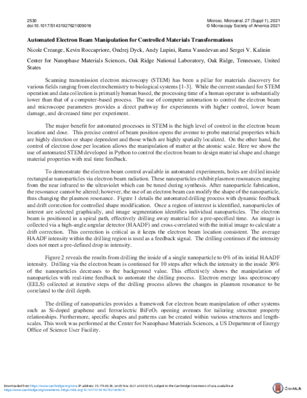 (PDF) Automated Electron Beam Manipulation for Controlled Materials ...