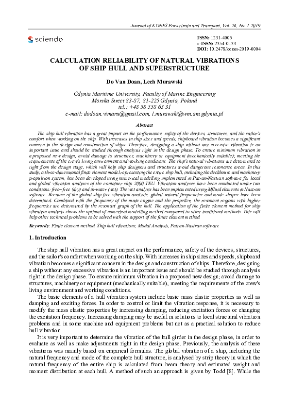(PDF) Calculation Reliability of Natural Vibrations of Ship Hull and Superstructure | Doan do ...